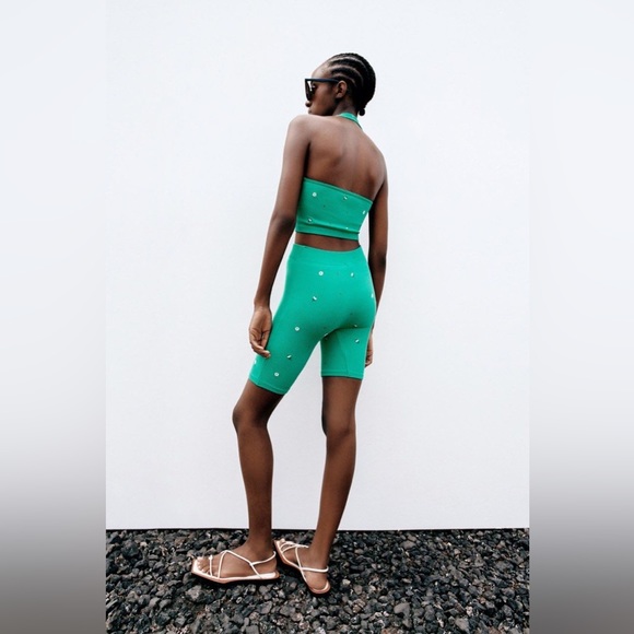 Zara | Shorts | Zara Green Ribbed Bike Shorts | Poshmark